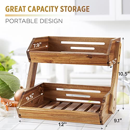 Fruit Basket, Fruit Bowl, 2 Tier Fruit Basket for Kitchen, Fruit Stand Storage Holder, Heavy Duty/Multipurpose/Large Capacity for Fruit, Vegetables, Bread Storage and Home Kitchen Countertop Organizer