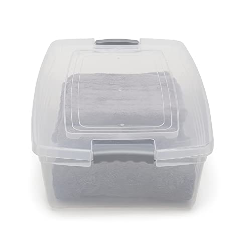 Home Basics Plastic Storage Box With Handle, Clear | Locking Tabs | Stackable Storage | Easily See Contents (30 Liter Rectangle)