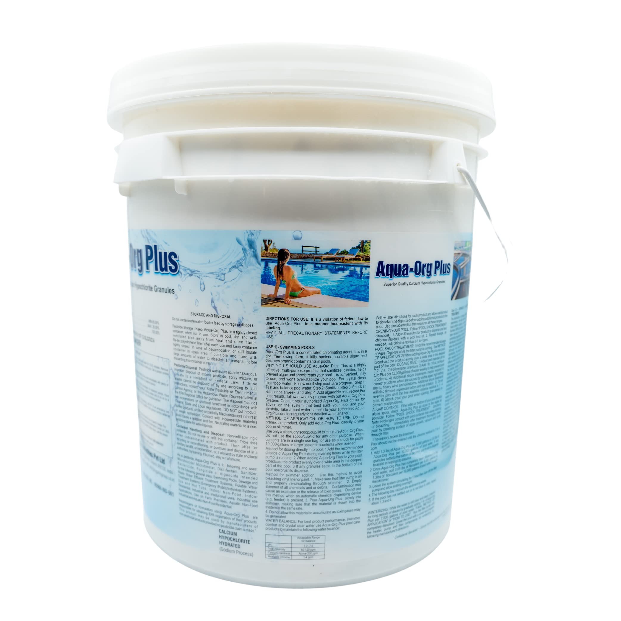 AQUA-ORG PLUS - Granular Calcium Hypochlorite 65% Pool Shock for Swimming Pools, Spas and Hot Tubs (55 Pound)