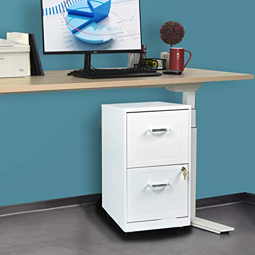 AD ARAZY 2 Drawer File Cabinet, 18" Deep Metal Filing Cabinet with Lock, Made by Thick Metal Materials with Smooth Casters, Letter Size(White)