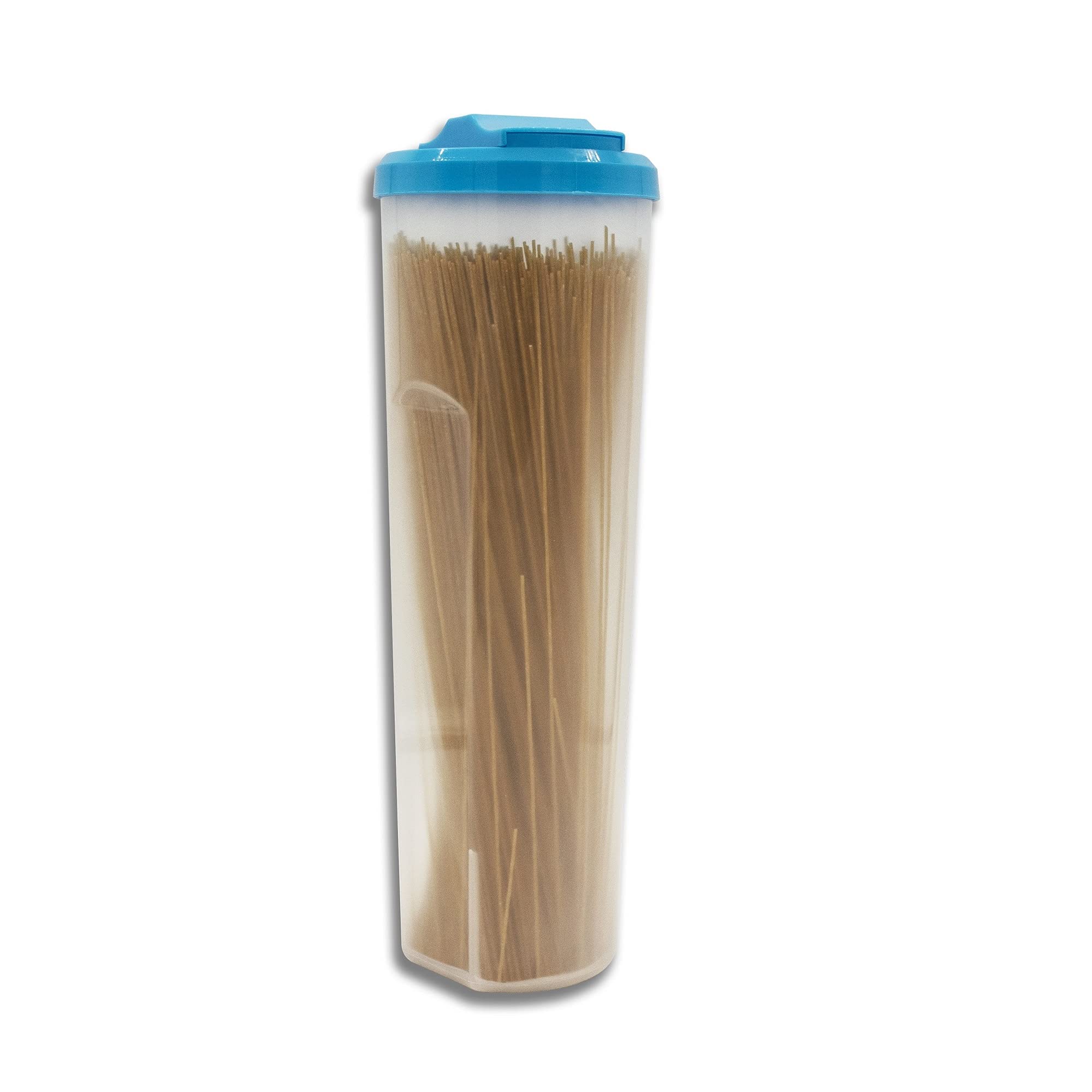 Bella Electronics Pasta Container Food Storage Spaghetti,Noodle Cereal Keeper Plastic Tall Jar with Lid (Blue)