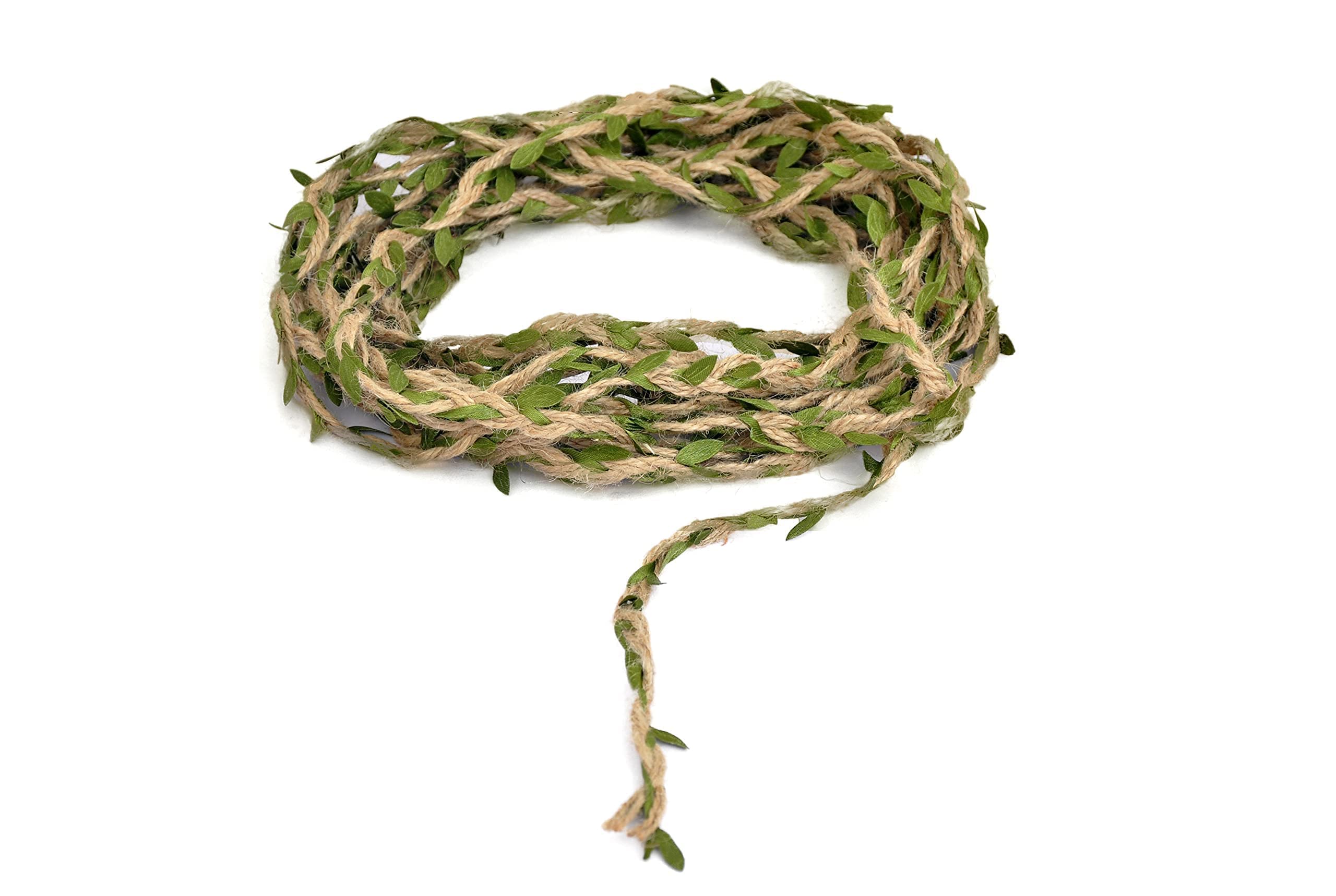 KELLYJIA 4 Pack Green Leaf Ribbon Burlap Twine, 5MM Jungle Vines Hemp Rope Decoration Garland for Crafts Gift Wrapping Party Wedding Home Garden