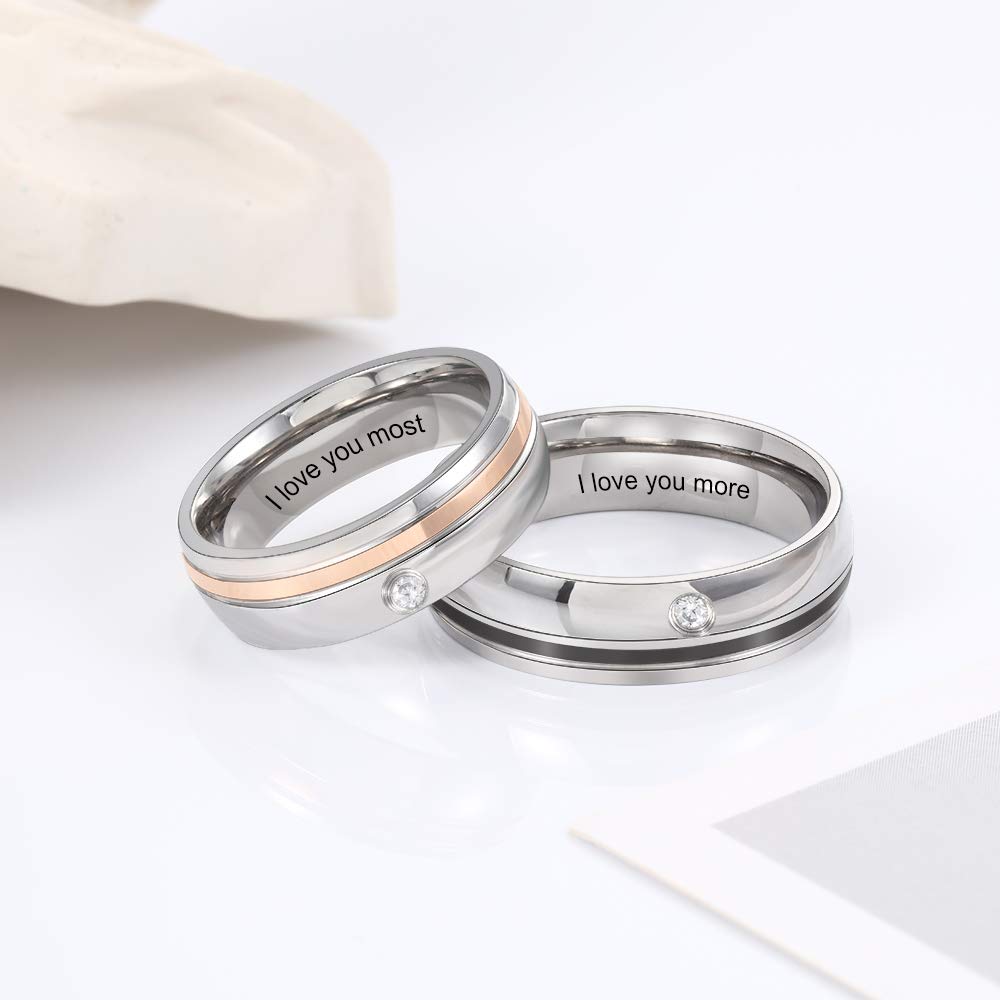 Ashleymade Personalized Couples Rings Set for Him and Her Promise Rings for Couples Free Engraving Stainless Steel Engagement Rings for Couples Valentines Day Jewelry (Ring set)