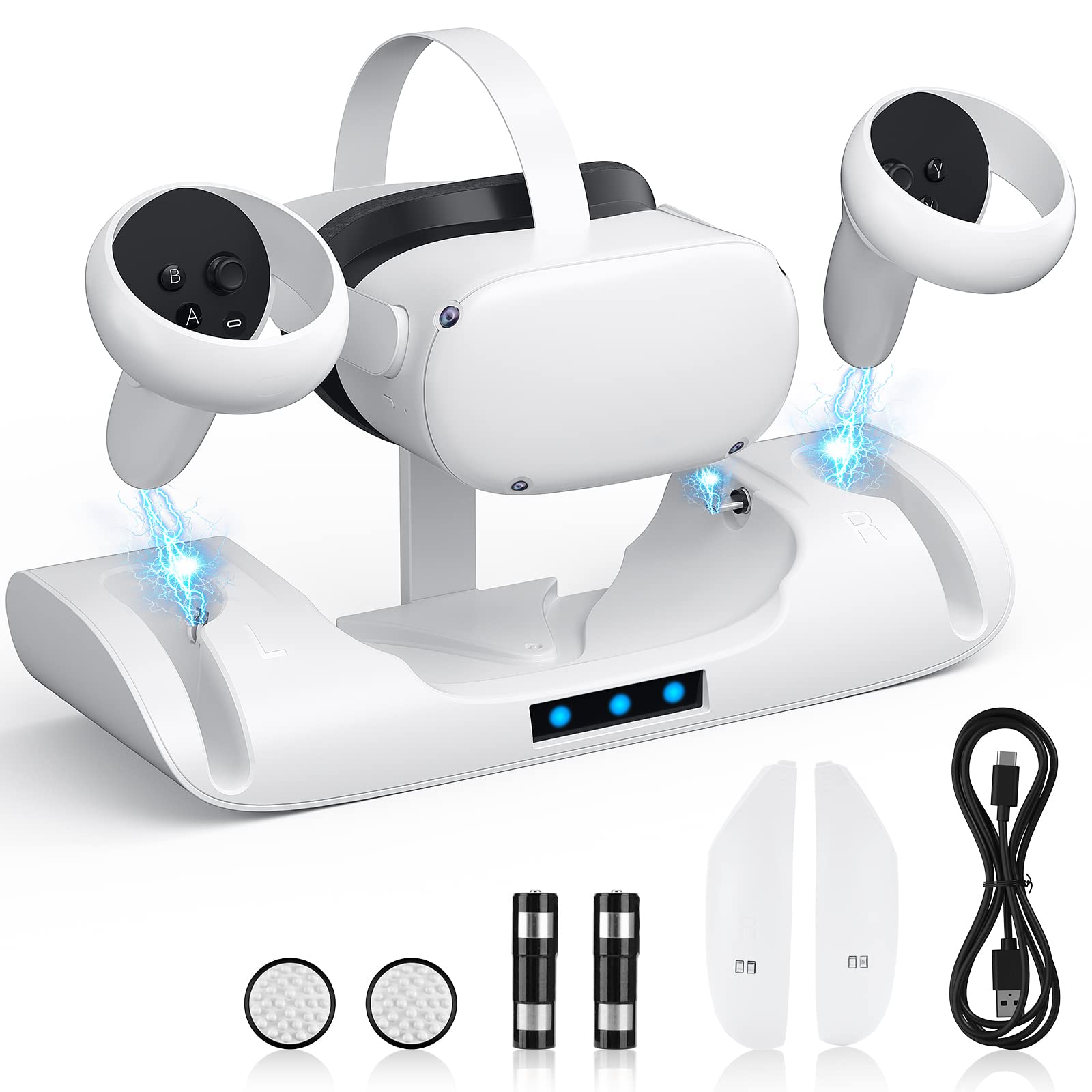 Augot Charging Dock for Quest 2 VR Headset Charging Stand for Quest 2 Magnetic Charging Station for VR Headset and Touch Controllers, High Speed Charging Stand, LED Indicator, 2 Battery Born for Game