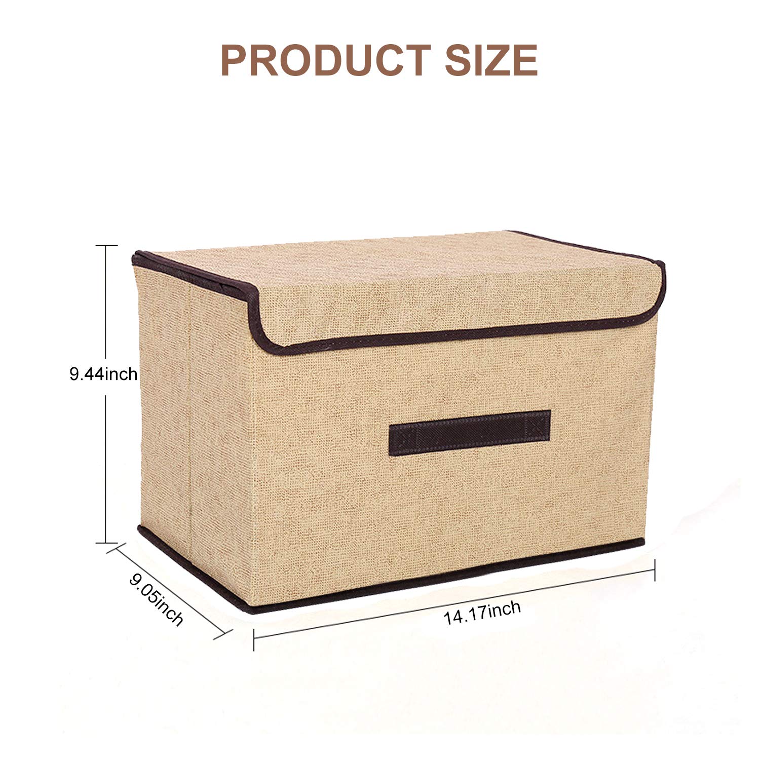 Fabric storage boxes and storage boxes, with handles and flip design, large foldable boxes, used to store books, clothes, toys, family bedroom closets, office storage bags. (2 pieces in beige)