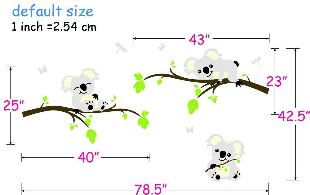 Large Koala Tree Branch Wall Decals DIY Wall Decals Peel and Stick Wall Sticker Nursery Baby Room Wall Stickers Wall Art Home Decor, 78"W x 42.5"H