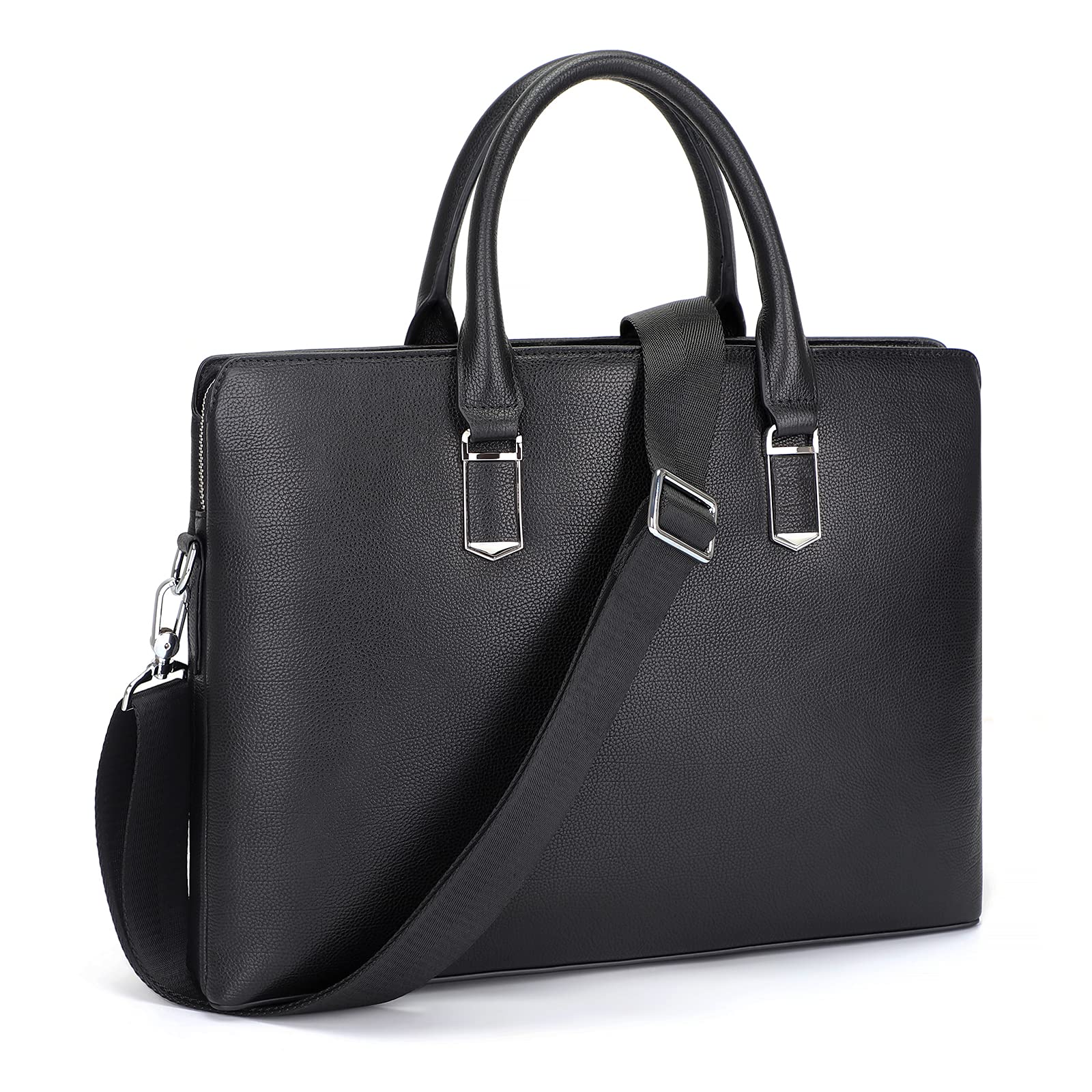 Augus Leather Briefcase Messenger Laptop Bag for Men Women 14 inch Water Resistant Anti Theft Durable for Work Travel (Black)