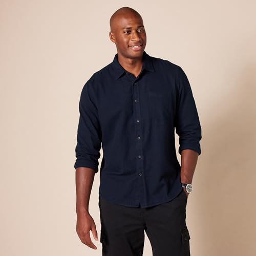 Amazon Essentials Men's Slim-Fit Long-Sleeve Plaid Flannel Shirt (Limited Edition Colors), Navy, X-Large