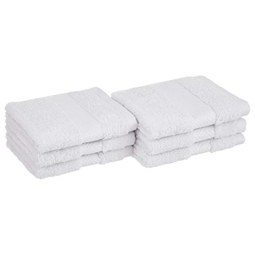 Amazon Basics Egyptian Cotton Washcloths, Pack of 6, Pristine Snow, 12" L x 12" W