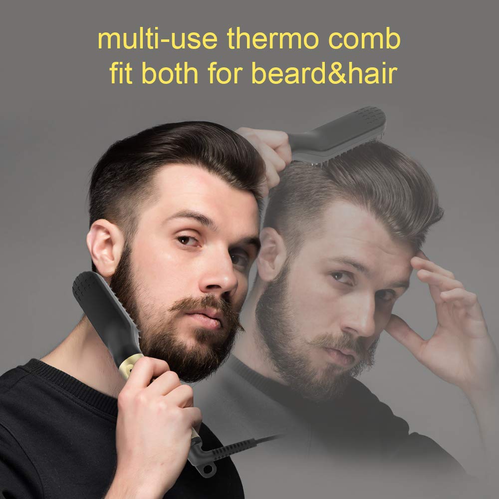 ANLAN Ionic Beard Straightening Comb Beard Straightener Mens Heated Brush Electric Beard Brush Hot Comb Hair Straightener Brush with Heating Control Dual Voltage Hot Tools, 110V-240V