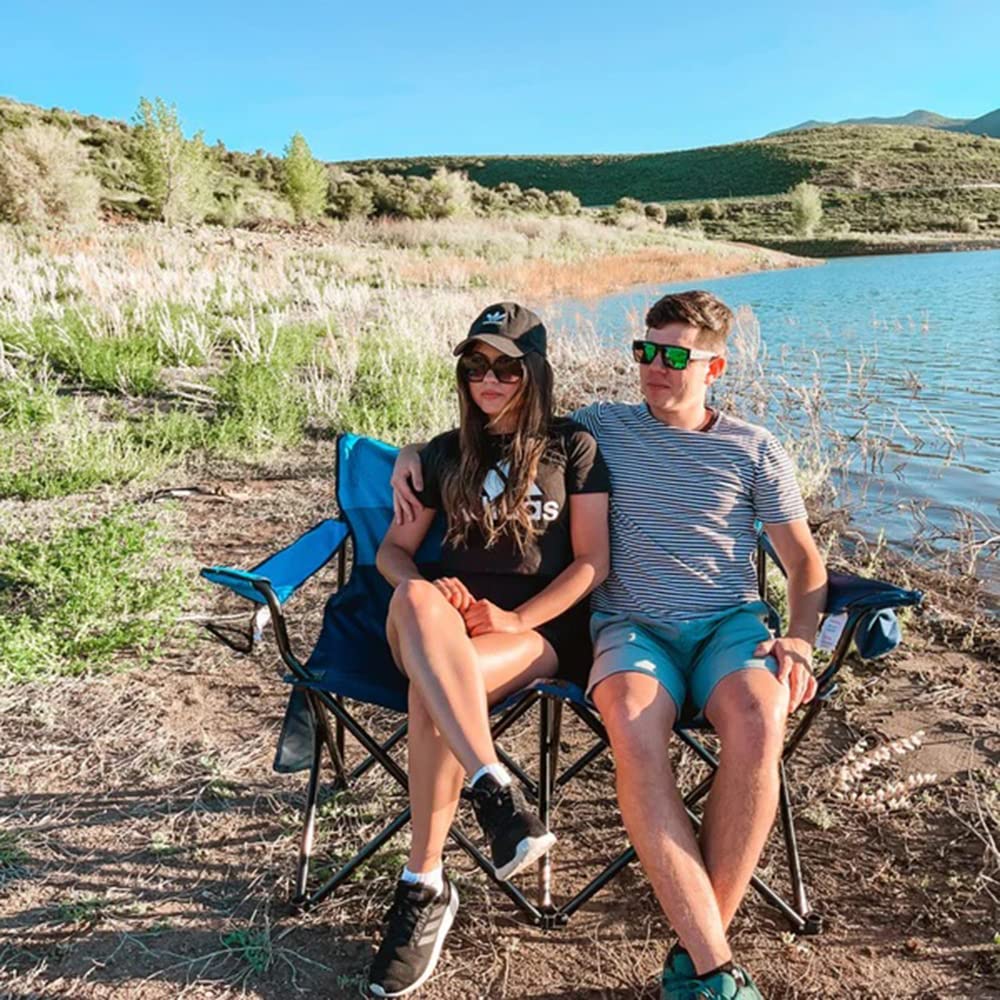 ALPHA CAMP Camping Folding Chair Heavy Duty LoveSeat Support 450 LBS Oversized Steel Frame Collapsible Double Chair with Cup Holder for Outdoor