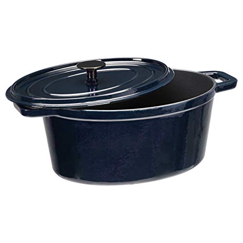 Amazon Basics Enameled Cast Iron Oval Dutch Oven, 6-Quart, Deep Blue