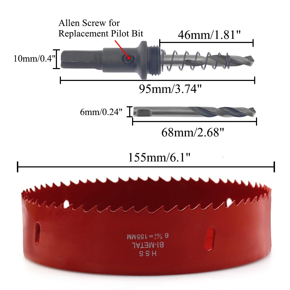 Biaungdo 155mm Hole Saw 6.1 Inch Bi-Metal Hole Saw Corn Hole Cutter for Cornhole Boards, Soft Metal, Drywall, Plastic, Wood, Fiberboard (Red)