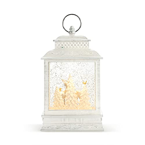 DEMDACO Cozy White Deer 11 x 6.5 Resin Musical Snow Globe Lantern Plays Christmas Music