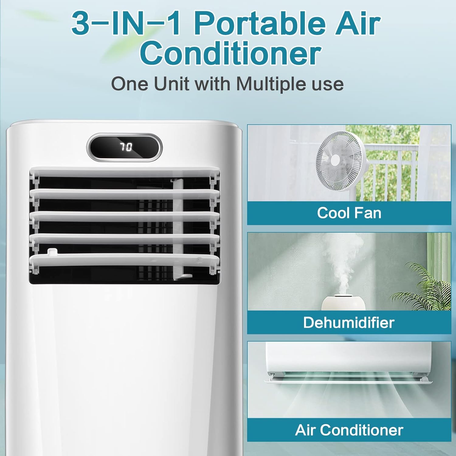 Kismile 8,000BTU Portable Air Conditioner with Built-in Dehumidifier Function, Fan Mode,Portable Ac Unit with Remote Control, Floor Air Conditioner for Room/Office/Dorm/Bedroom