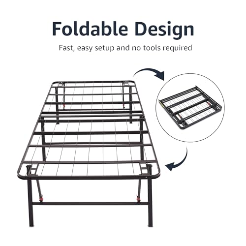 Amazon Basics Foldable Metal Platform Bed Frame with Tool Free Setup, 18 Inches High, Sturdy Steel Frame, No Box Spring Needed, Twin, Black