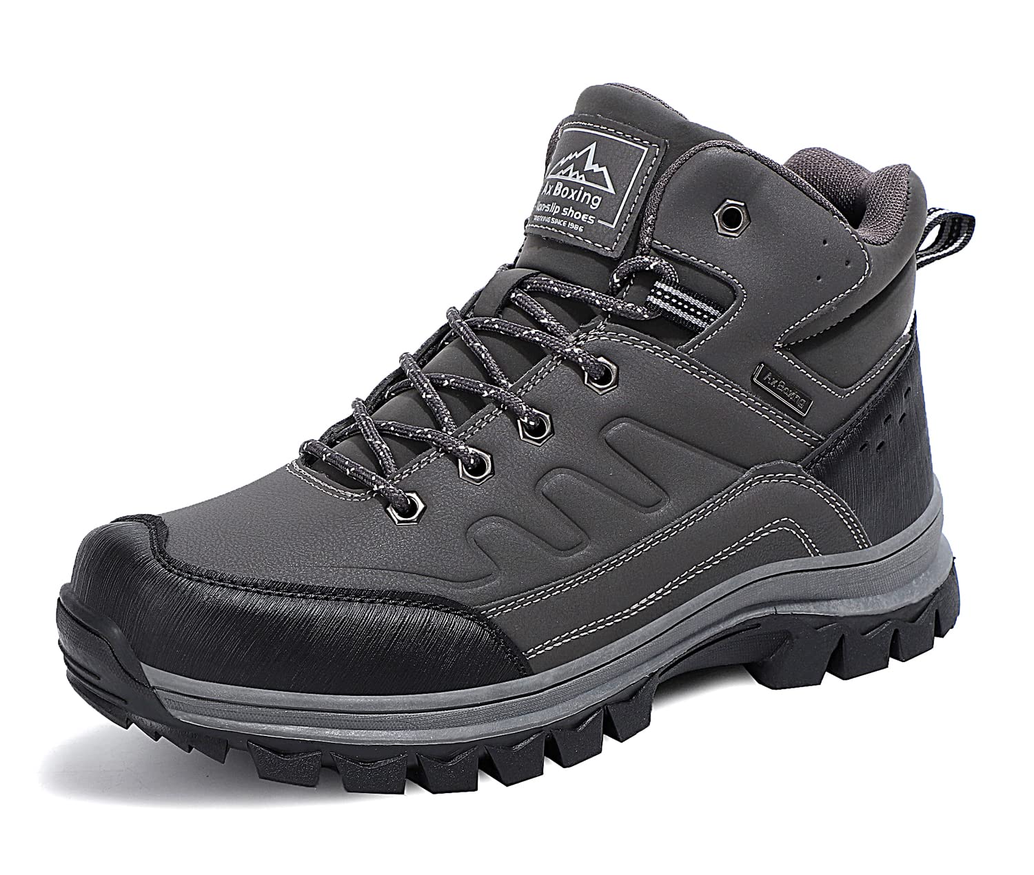 AX BOXING Mens Boots Winter Snow Boots Anti-Slip Hiking Shoes for Outdoor(Gray, Size_9 Point 5)