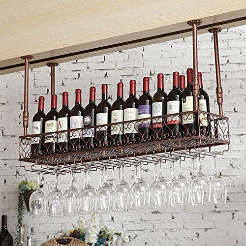 BDDIE Wine Racks,Ceiling Shelf Style Iron Hanging Wine Rack Stemware Holder,Adjustable Height Wine Glass Racks for Bars/Restaurants/Kitchens,Can 200Kg/120 * 25Cm