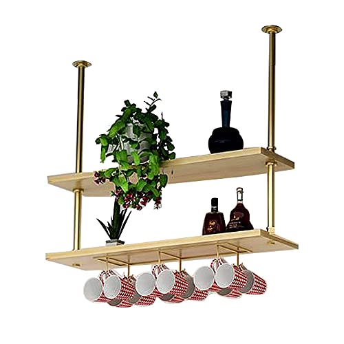 BDDIE Wine Racks,Ceiling Shelf Floating Shelves Ceiling Wine Rack,Double Layer Retro Style Hanging Iron Wine Glass Racks,for Bars/Restaurants/Kitchens,Easy to Install/100 * 25 * 80Cm