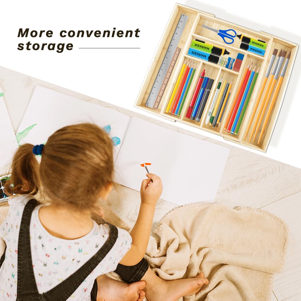 Bamboo Drawer Organizer for Utensils Holder,Silverware Organizer Kitchen Drawer Expandable Bamboo Cutlery Tray, Adjustable Wood Cutlery Tray in Drawer for Flatware and Silverware in Kitchen (yellow)