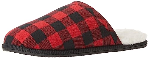 Amazon Essentials Men's Cozy Slipper, Black Red Buffalo Check, 11
