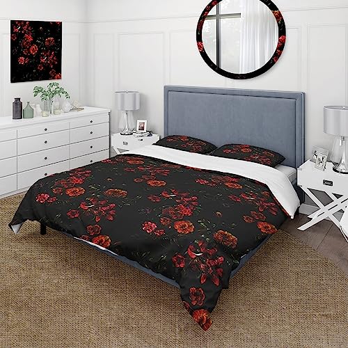 DESIGN ART Designart 'Grunge Red Summer Flowers On Black' Traditional Duvet Cover Set Twin