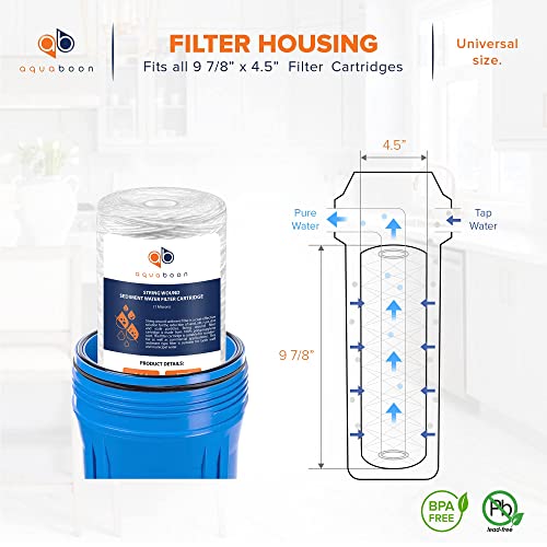 Aquaboon 1 Micron 10" x 4.5" String Wound Sediment Water Filter Cartridge | Whole House Sediment Filtration | Compatible with 84637, WPX5BB97P, PC10, 355214-45, 355215-45, WP10BB97P WP5BB97P 6-Pack