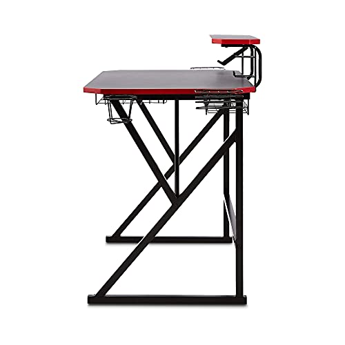 Amazon Basics Rectangular Gaming Computer Desk With Storage For Controller, Headphone & Speaker, Red & Black, 23.4" D x 51" W x 35.9" H