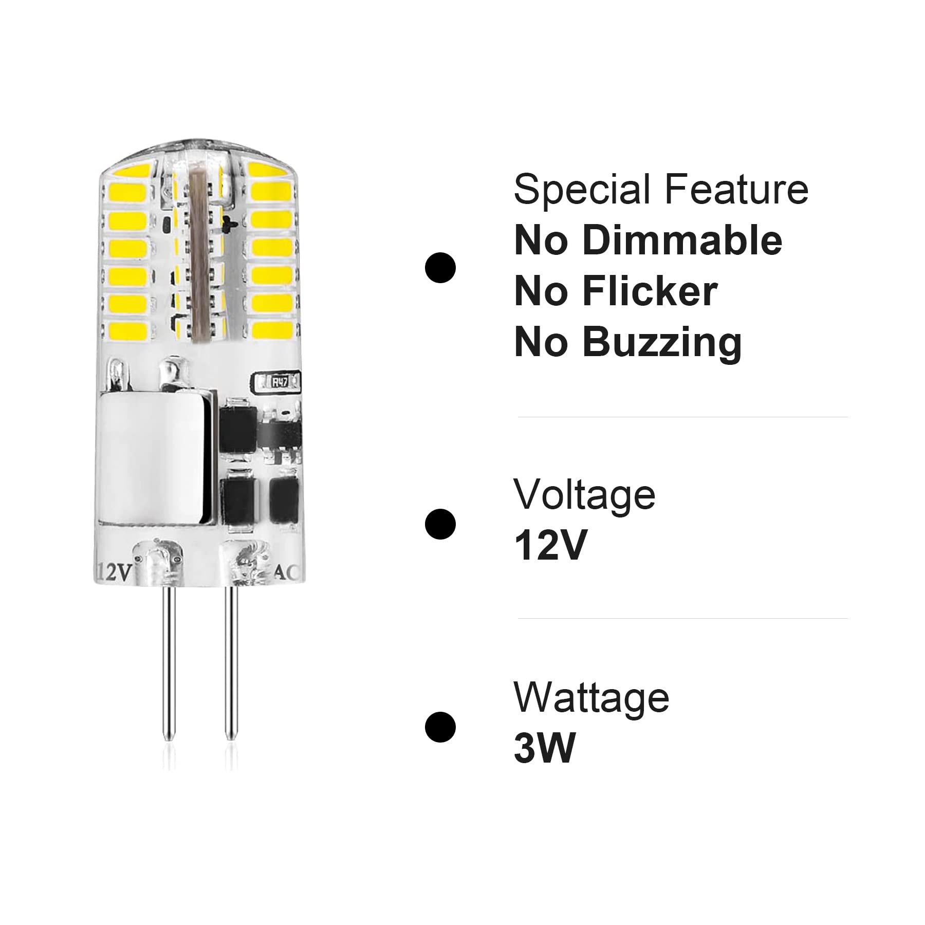 AHPIDND G4 Led Bulb 12V 3W : No Flicker JC Bi-Pin Base Light Bulbs with No Dimmable T3 Halogen Bulb Replacement for Caravans & Cabinets & Car Dashboards & Chandeliers 10 pcs 6000K White