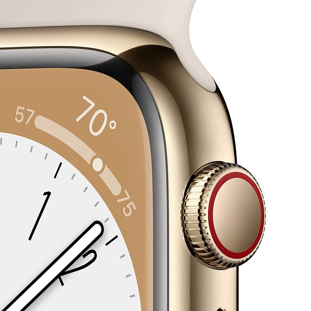 Apple Watch Series 8 (GPS + Cellular, 45mm) - Gold Stainless Steel Case with Starlight Sport Band (Renewed)