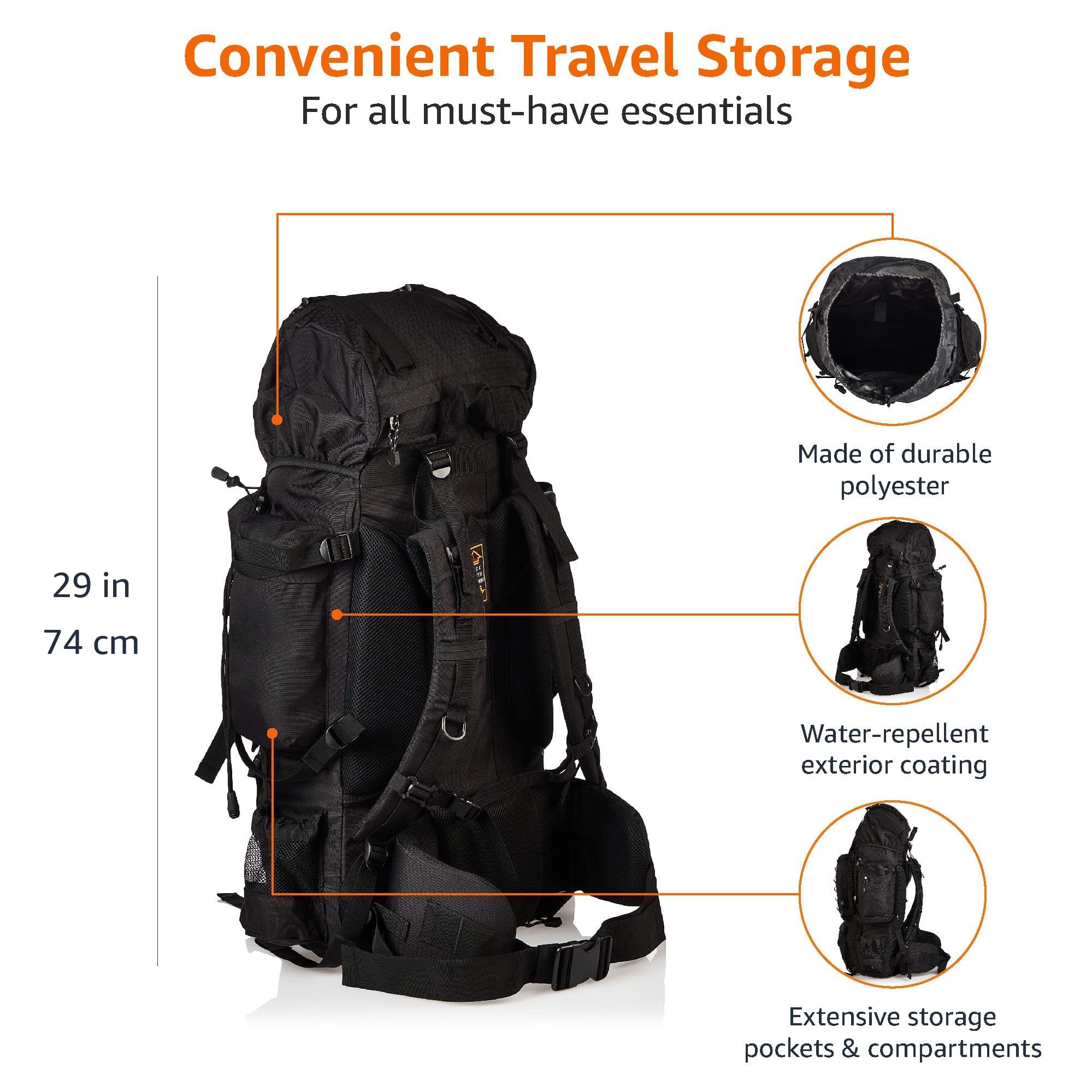 Amazon Basics Internal Frame Hiking Camping Rucksack Backpack with Rainfly - 15.5 x 7 x 32 Inches, 65 Liters, Green