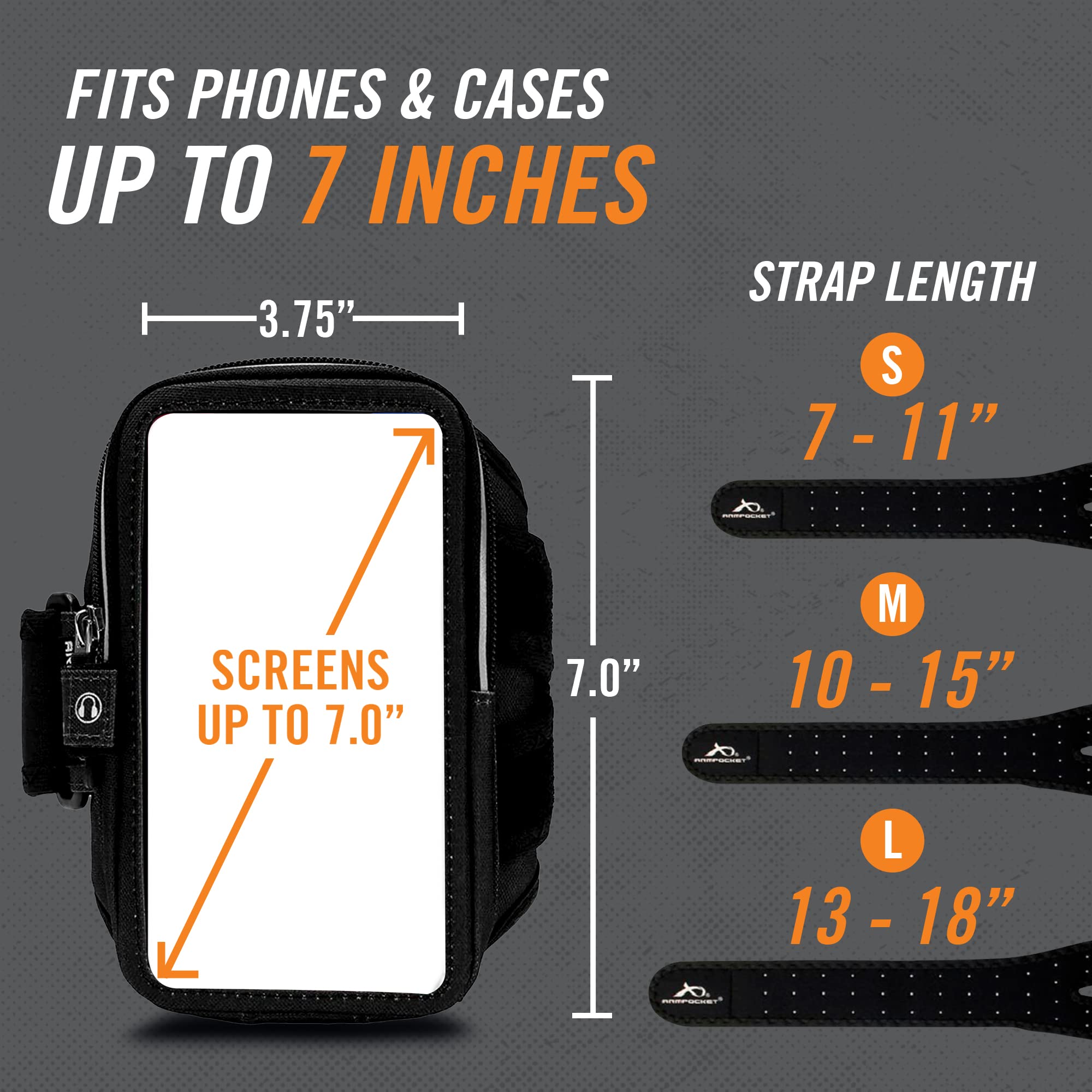 Armpocket® Mega i-40™ Plus armband for iPhone 8/7/6s/6 Plus, Galaxy S8+, Note 8, Google Pixel 2 XL/XL with cases or other phones and cases up to 7"