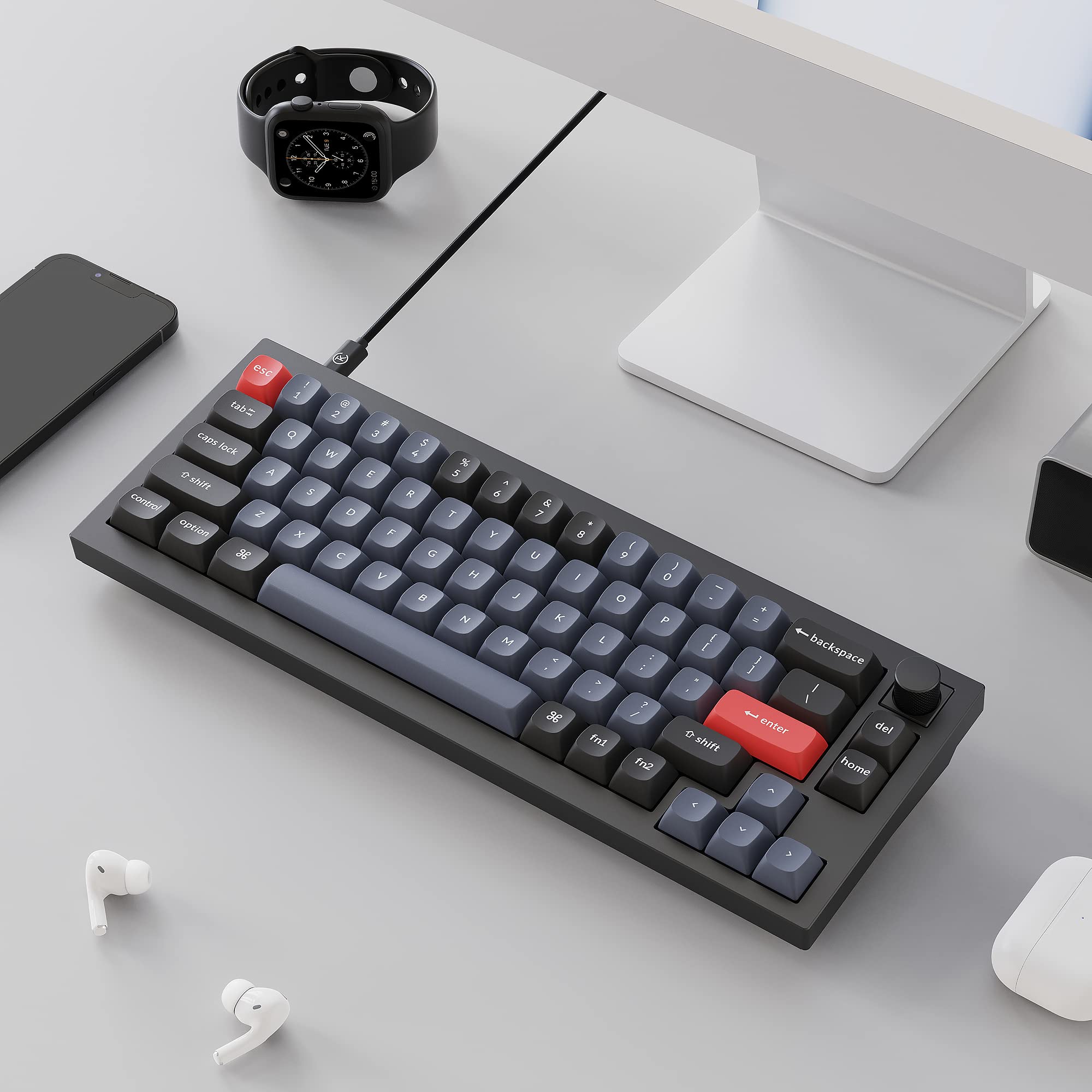 Keychron Q2 Wired Custom Mechanical Keyboard Knob Version, 65% Layout QMK/VIA Programmable Macro with Hot-swappable Gateron G Pro Brown Switch Double Gasket Compatible with Mac Windows Linux (Black)