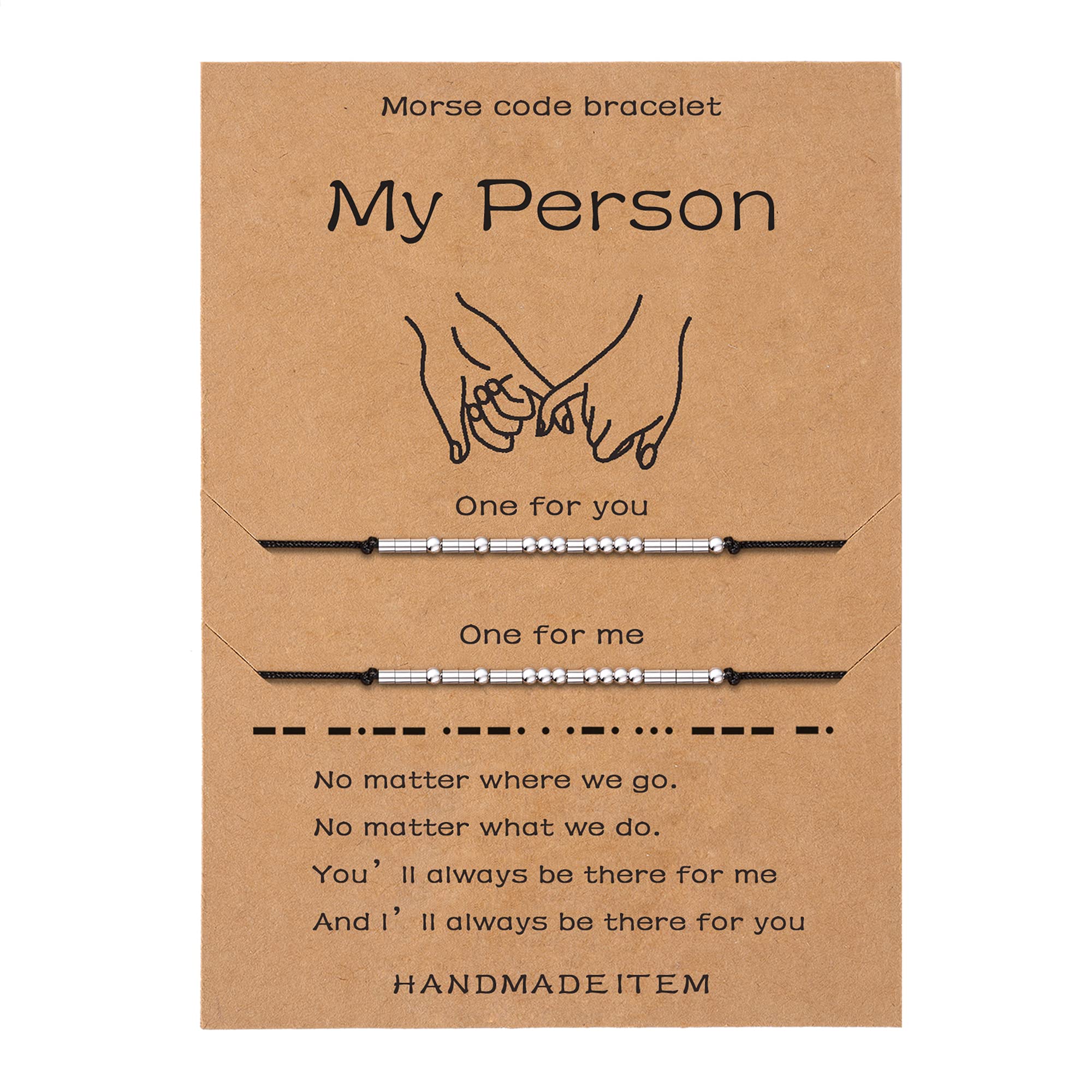 KGBNCE My Person Morse Code Bracelet Pinky Promise Couple Distance Matching Secret Message Friendship Handmade Adjustable Bracelet Jewelry for Women 2 Pieces