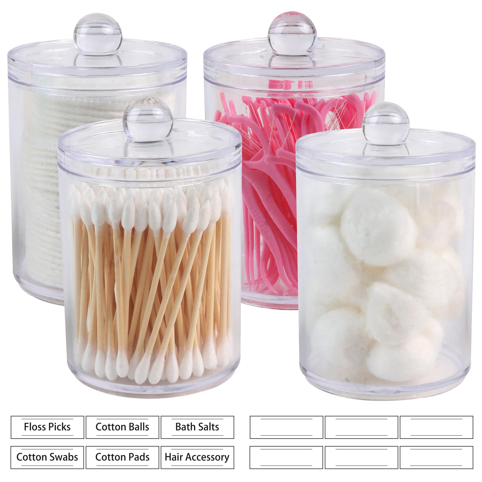 Aynoo 1 Pack Qtip Holder Dispenser Apothecary Jars for Cotton Swabs, Cotton Pads, Floss Picks Vanity Makeup Storage Organizer Set, Clear, 1 Pack, 12 oz