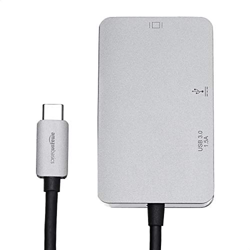 Amazon Basics USB-C 3.1 Adapter with VGA, USB 3.0 Port, USB-C ports and 100W Power Delivery, Gray