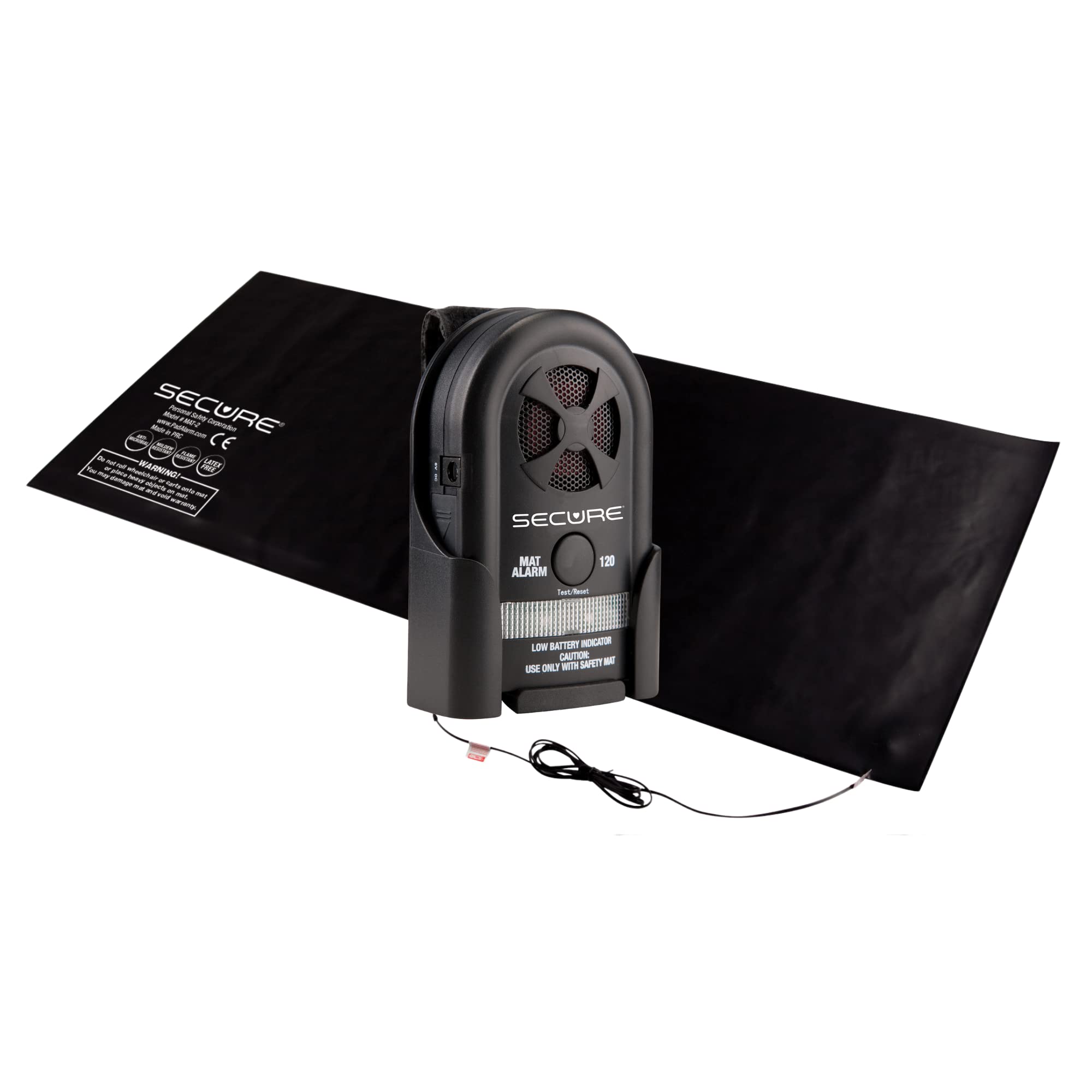 Secure Bed Exit Alarm Set with Floor Mat Sensor and Patient Alarm Monitor for Elderly Senior Fall and Wandering Prevention - Bed Alarms and Fall Prevention for Elderly (24" x 60" Floor Mat Sensor)