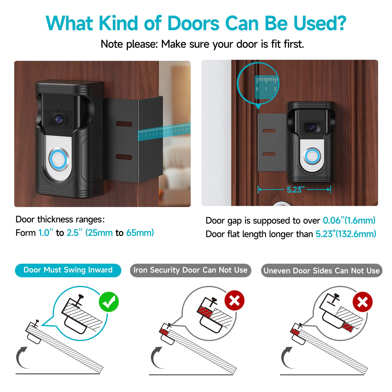 Ayotu Anti-Theft Doorbell Mount with Charging Cable for Ring Video Doorbell 4/2/3/3Plus, Continuous Charging with No-Drill Mounting Door Bracket Adapter Holder (NOT Inculde Doorbell), Black