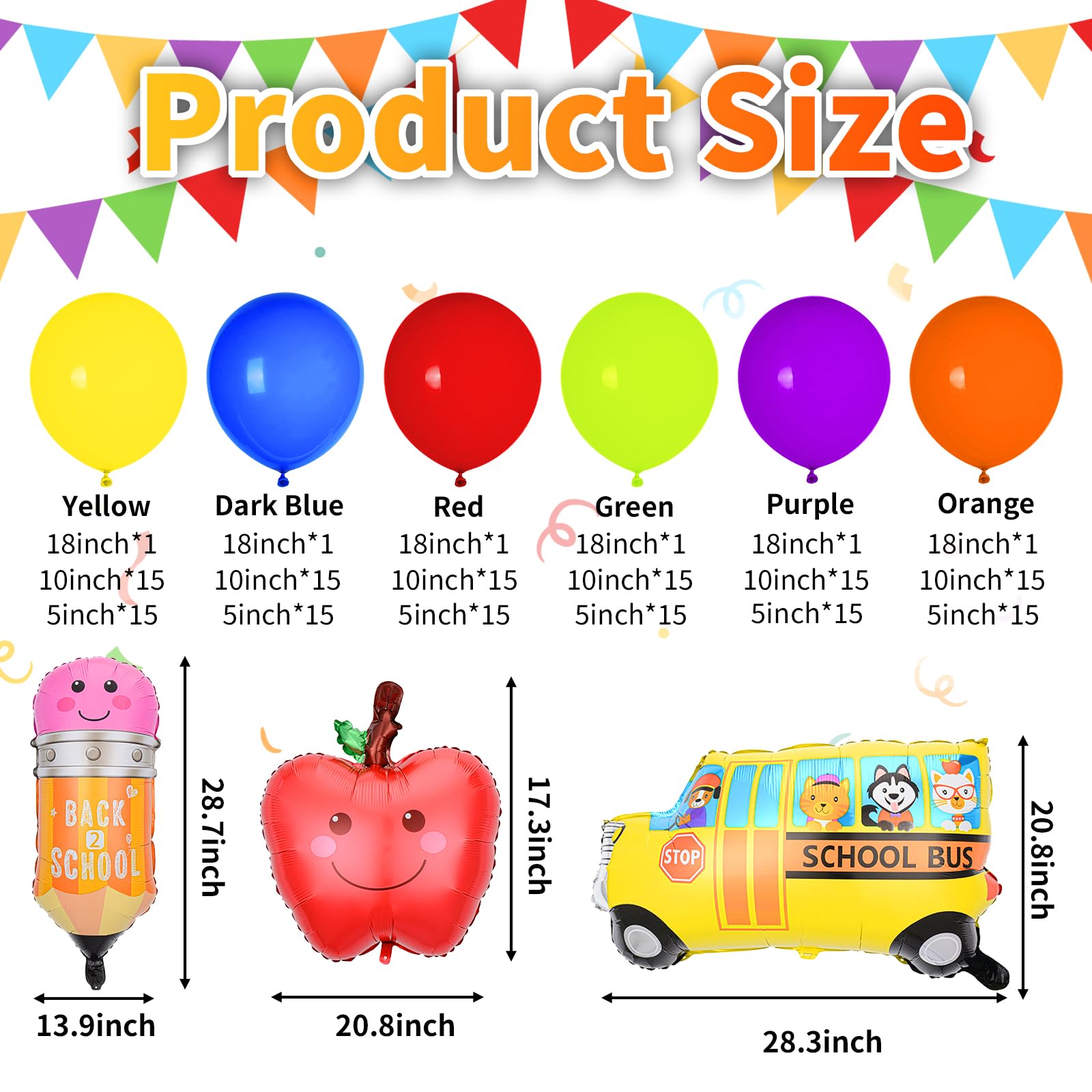 Back to School Balloon Arch Kit School Bus Pencil Foil Balloon with Rainbow Balloons for First Day of School Students Classroom Kindergarten Graduation Decorations
