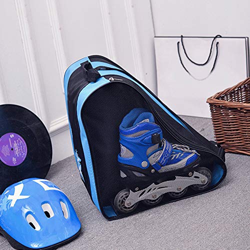 ANGIEHAIE Large Capacity Durable Ice Skates Roller Skating Carry Holder Storage Zipper Bag Blue