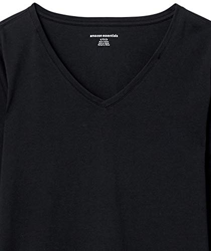 Amazon Essentials Women's Classic-Fit 100% Cotton Long-Sleeve V-Neck T-Shirt, Black, Medium