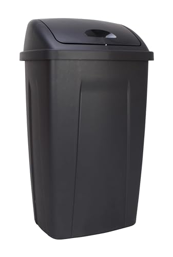 AYOYZ 13 Gallon Trash Can, Plastic Swing Top Kitchen Garbage Trash Can, Black