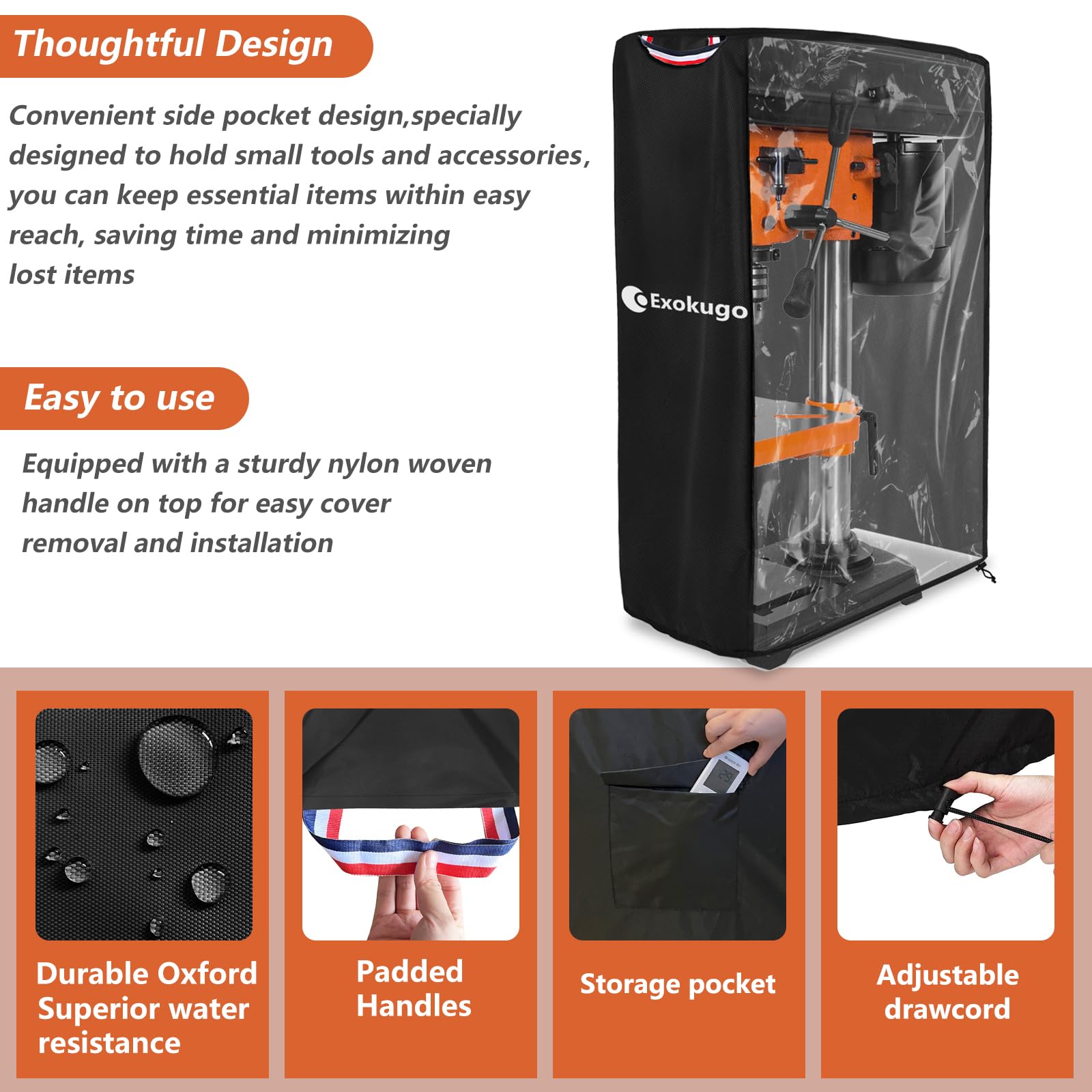 Benchtop Drill Press Cover,Suitability Drill Press Cover for Most Table 12-Inch Drill Press on the Market,Side with Transparent PVC Design,Black