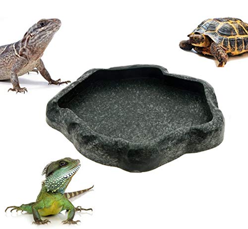 Saim Reptile Dish Pets Feeding Plate Reptile Feeding Bowl Resin Food Water Bowl Turtle Tortoise Lizard Frog Terrapin Gecko Spider Snake Pet Breeding Tray, Large, Cyan