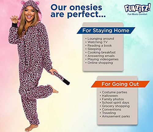 Funziez! Womens Slim Fit Leopard One Piece Animal Costume - Comfortable Jumpsuit (Pink, Medium)