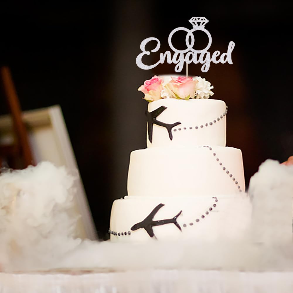 AROKIPPRY Engaged Cake Topper Wedding Cake Toppers, Engagement, Wedding Reception, Wedding Cake Decoration (silver)
