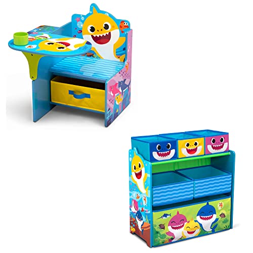 Delta Children Chair Desk with Storage Bin + Design and Store 6 Bin Toy Storage Organizer, Baby Shark (Bundle)