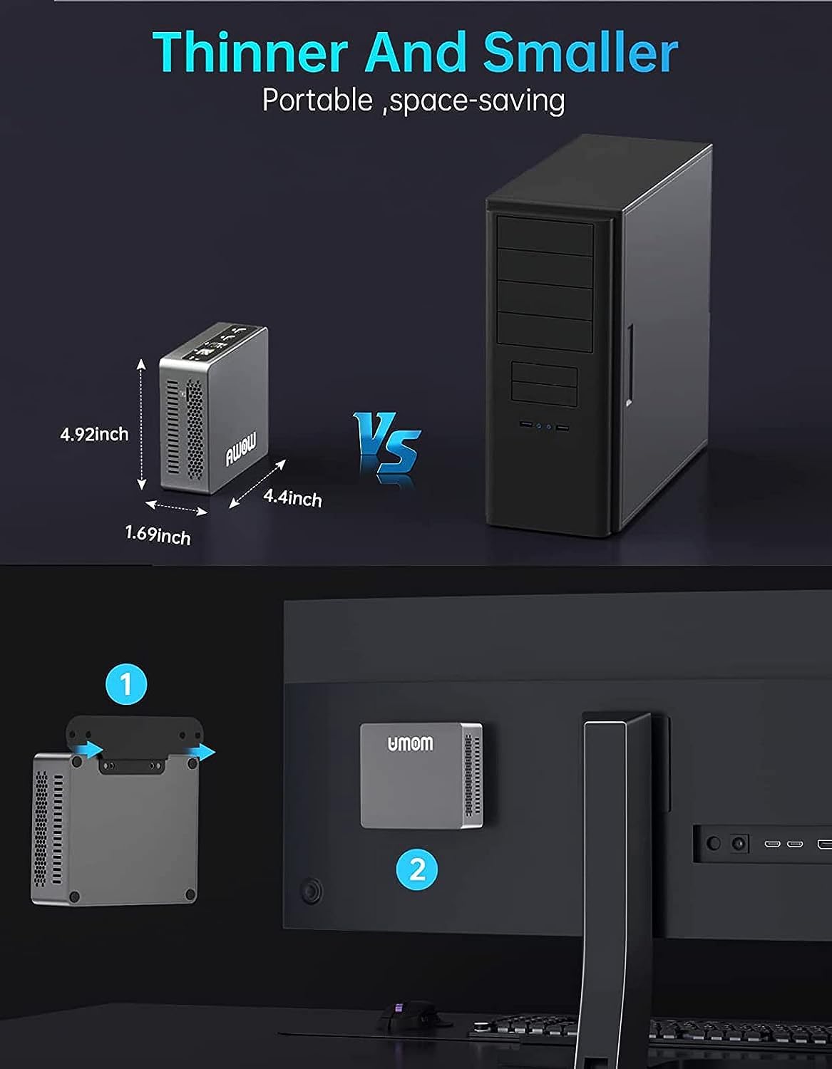 AWOW AK41 Mini PC, Intel Celeron J4125 Mini Desktop Computer, 8GB RAM 128GB SSD, 4K UHD, Dual WiFi, 2X HDMI, 4X USB, BT 4.2, Gigabit Ethernet with VESA for Office/Business/Daily Use