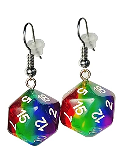 Rainbow Pride Translucent Dice Earrings - d20, d12, d10, d8, d6, d4, d00 (d20)