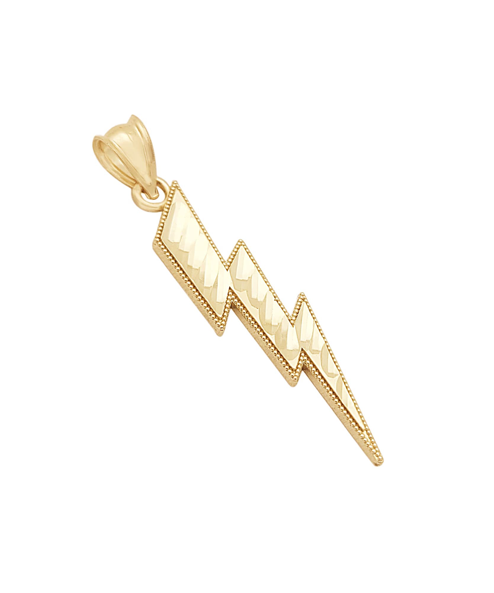 AMZ Jewelry Solid 10K Yellow Gold Lightning Bolt Necklace Pendant Diamond Cut 1.7 inch